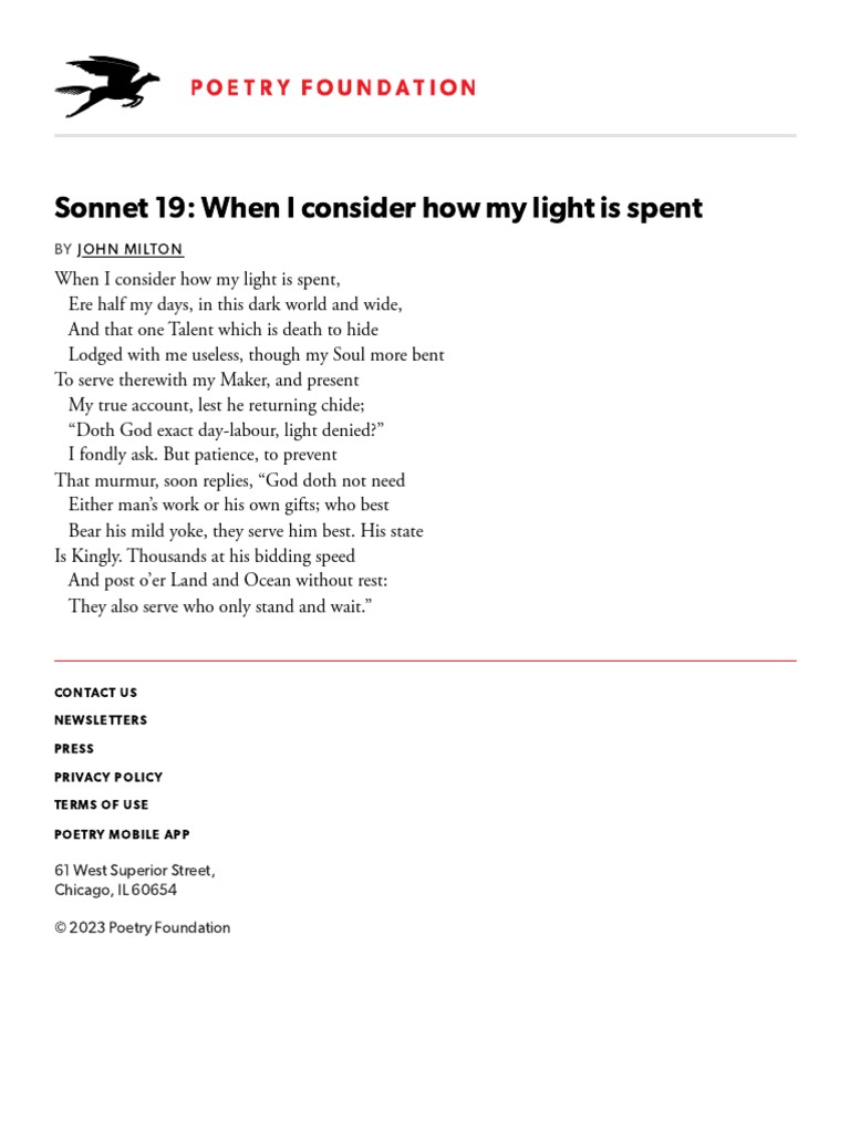 1) Sonnet 19 - When I Consider How My Light Is Spent - Poetry ...