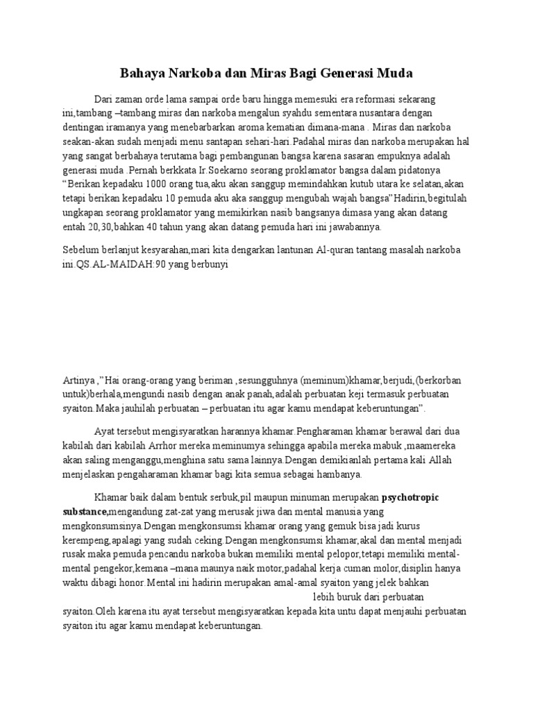 Bahaya Narkoba Dan Miras Bagi Generasi Muda | PDF