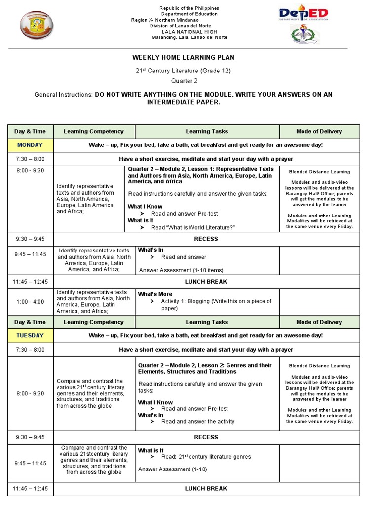 21 Century Literature (Grade 12) Quarter 2 General Instructions: Do Not ...