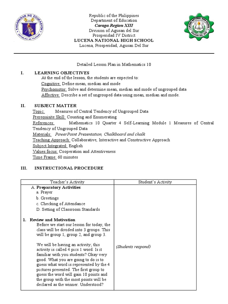 Detailed-Lesson-Plan-in-Mathematics-10 CO#2 | PDF | Mode (Statistics) | Behavior Modification