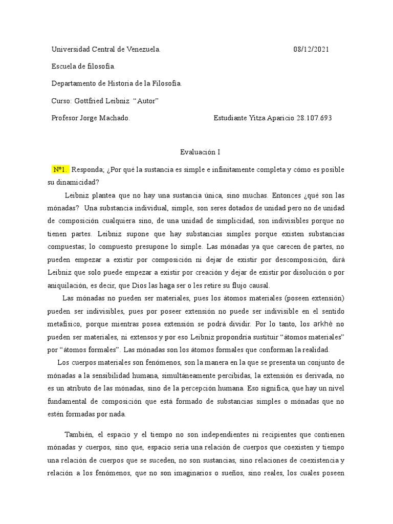Evaluacion 1 Leibniz. Yitza Aparicio. | PDF | Ciencia y matemáticas