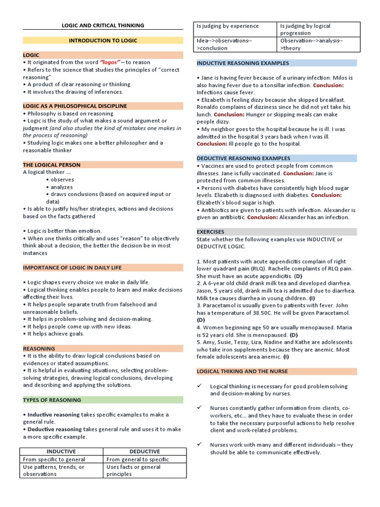"Logos": Inductive Reasoning Examples | PDF | Critical Thinking | Thought