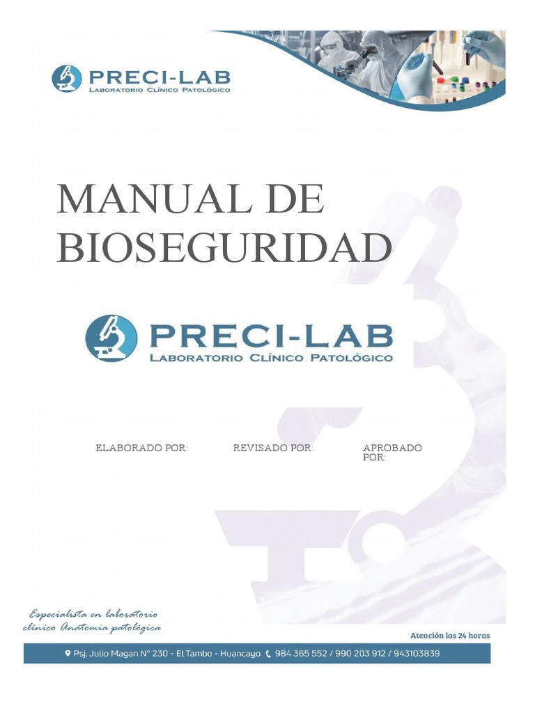 8. MANUAL DE BIOSEGURIDAD - PRECILAB | PDF | Lavado de manos | Laboratorios