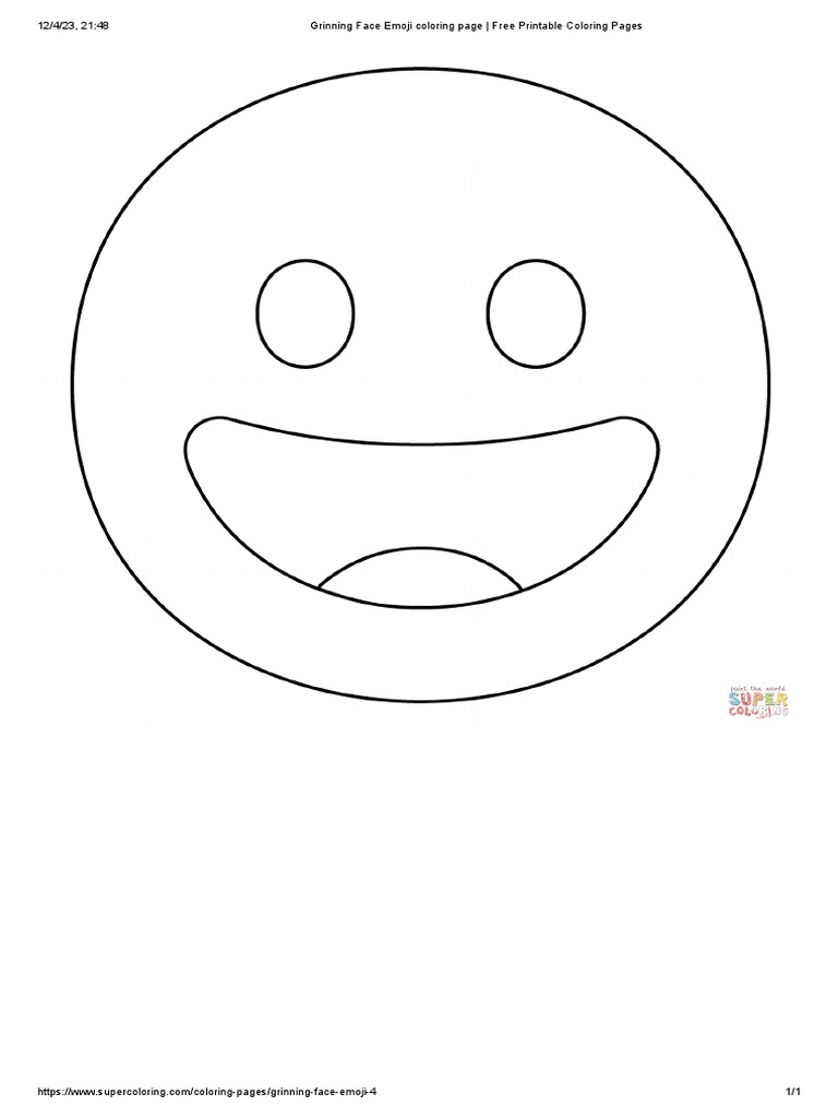 Grinning Face Emoji Coloring Page - Free Printable Coloring Pages | PDF