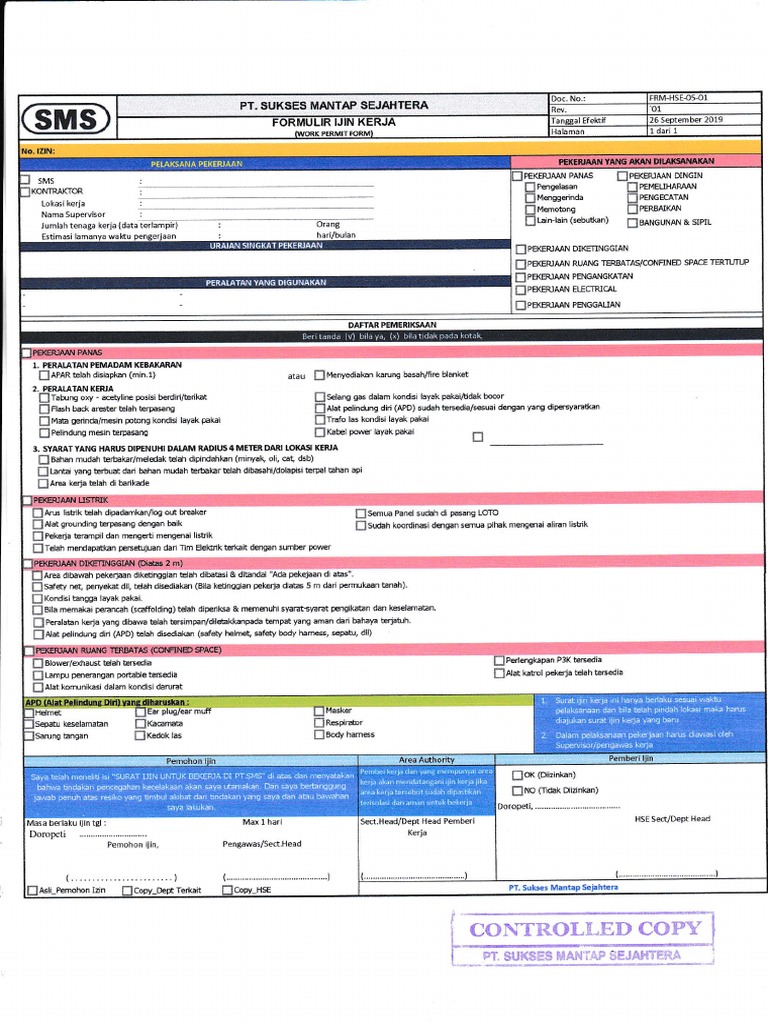 Form - Work Permit (Ijin Kerja) Rev.2020 | PDF
