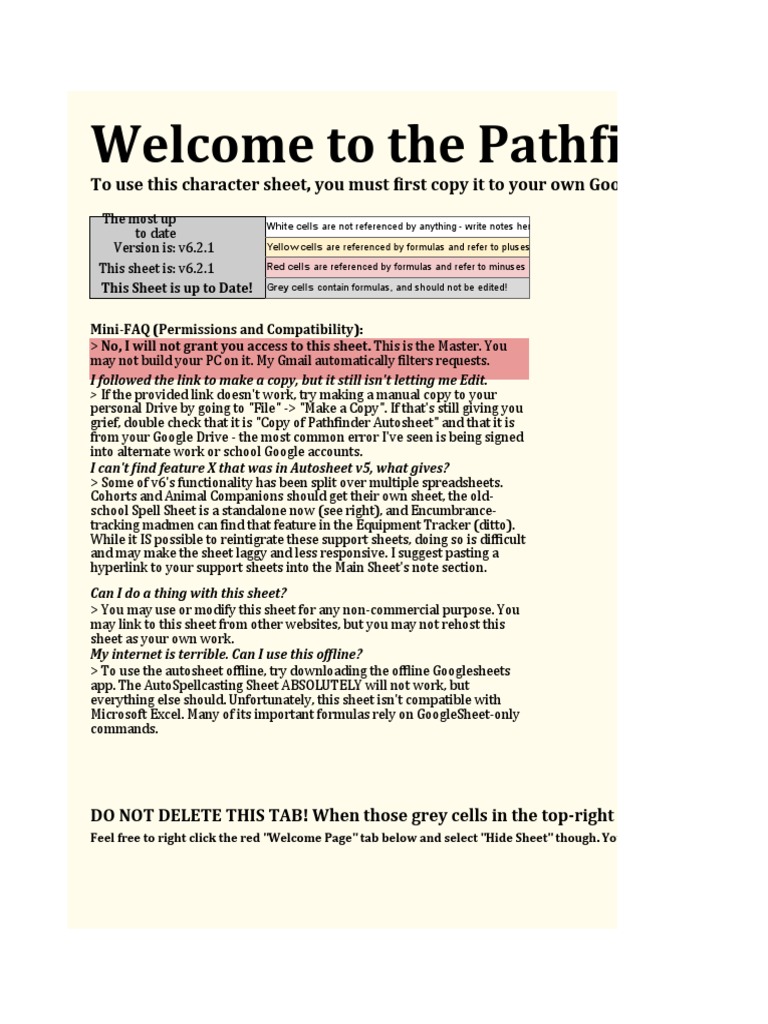 Welcome To The Pathfinder Autosheet V6 | PDF | Role Playing Games | D20 ...