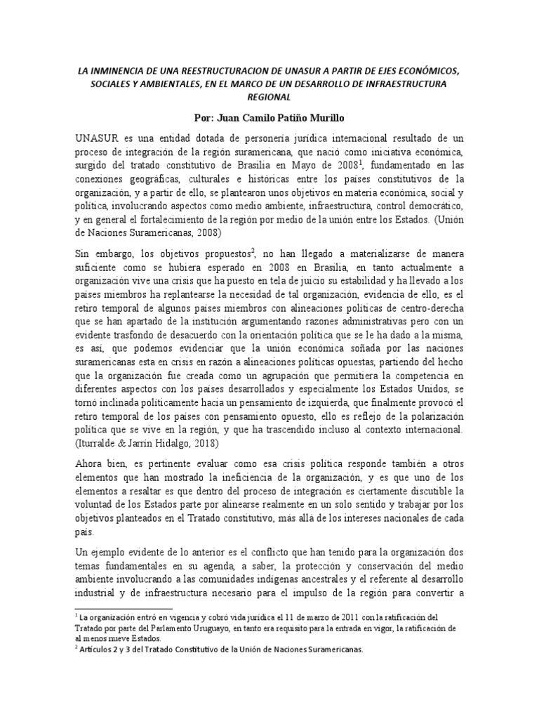 LA INMINENCIA DE UNA REESTRUCTURACION DE UNASUR A PARTIR DE EJES ...