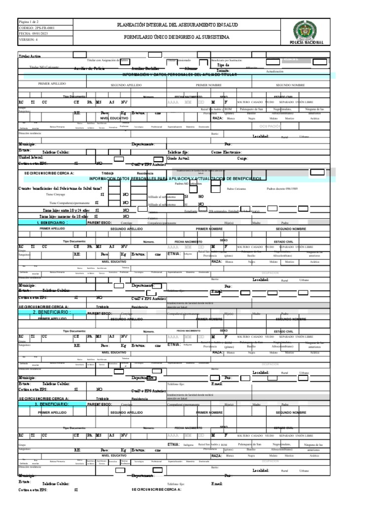 Formulario de Afiliación y Salud Policía | PDF | Hipertensión | Cáncer