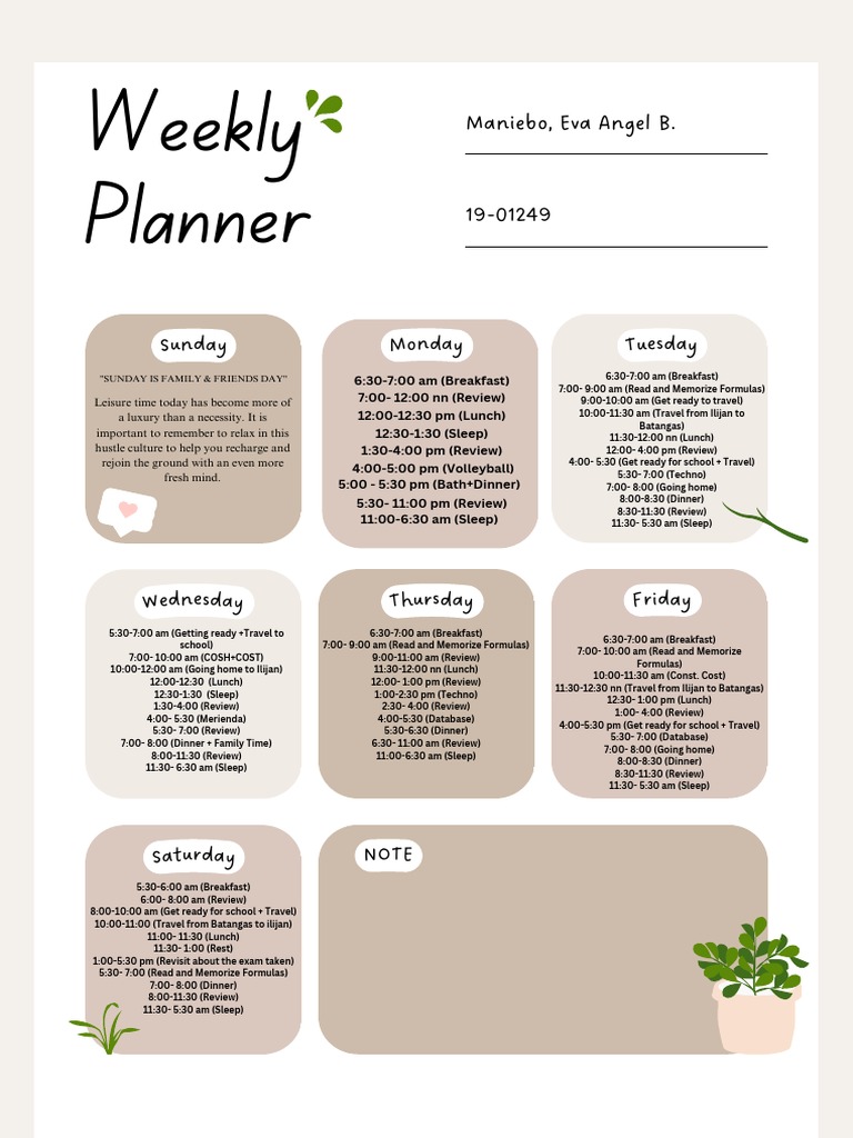 Weekly Planner: Monday Sunday Tuesday | PDF