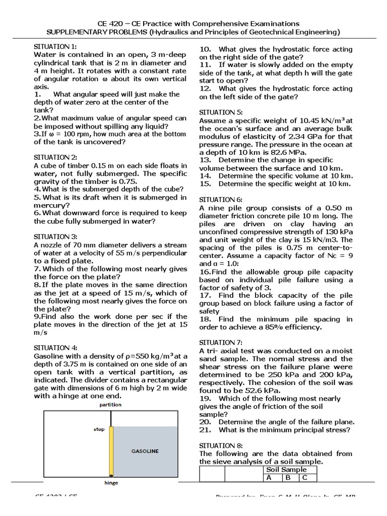 Hydraulics & Geotechnical Exam Problems | PDF | Applied And Interdisciplinary Physics | Physical ...
