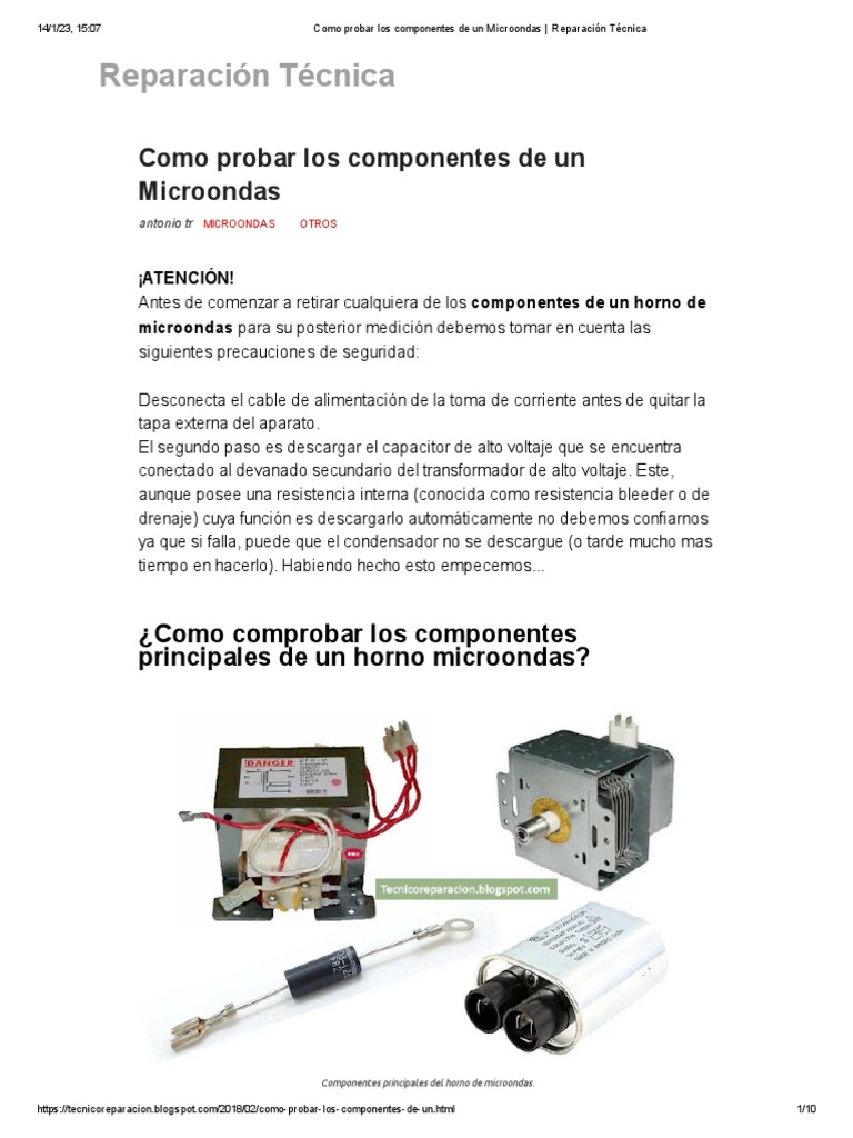 componentes de un Microondas | PDF | Transformador | Inductor