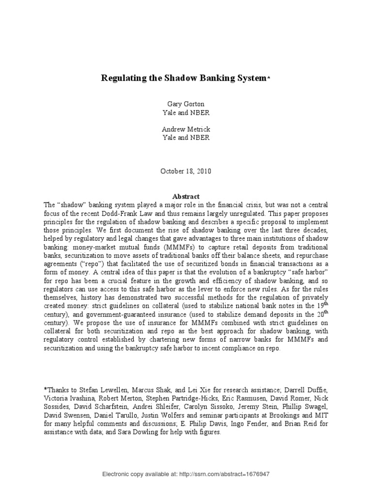 Regulating The Shadow Banking System SSRN-Id1676947 | PDF | Repurchase ...
