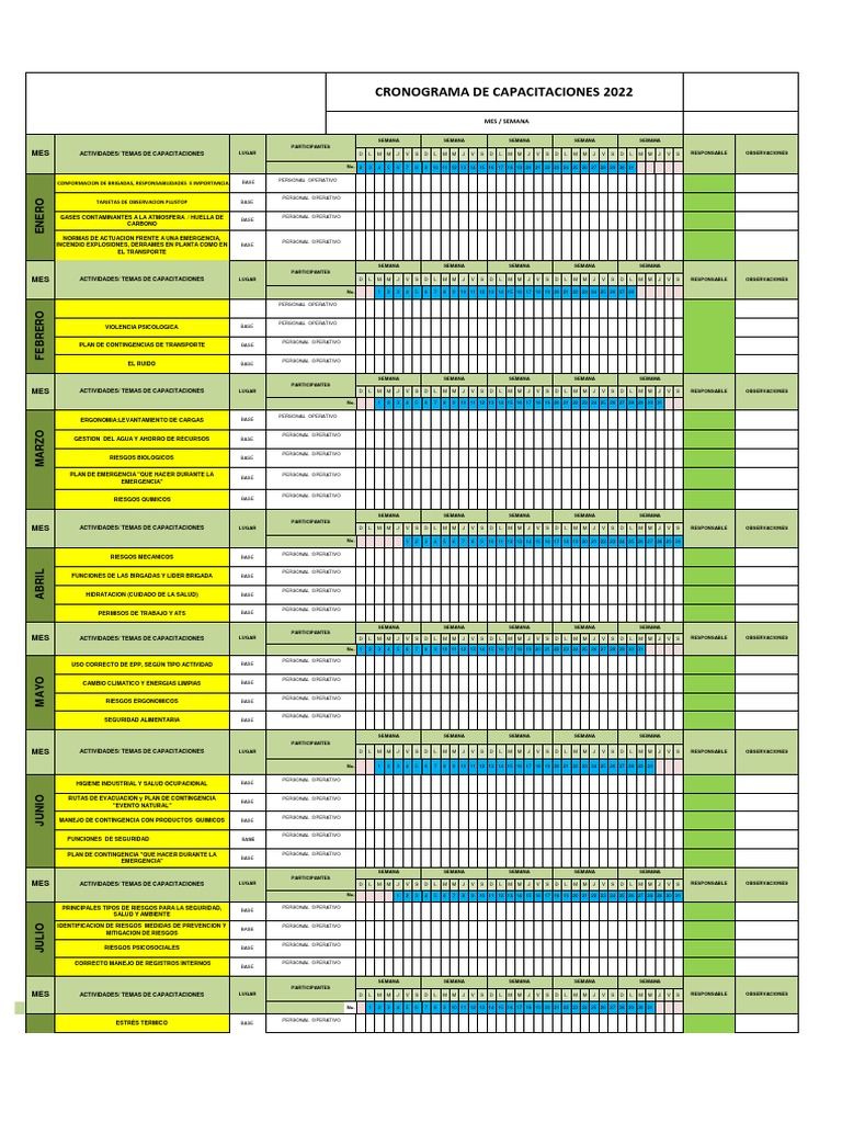 Cronograma Capacitaciones | PDF | Higiene Ocupacional | Seguridad y salud ocupacional