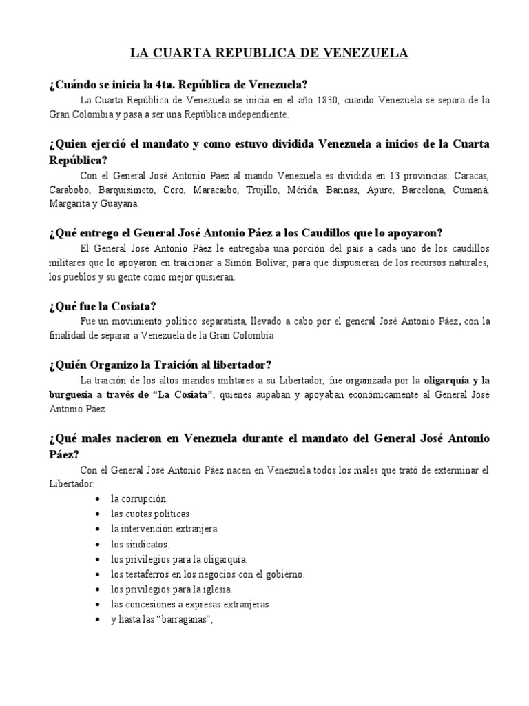 La Cuarta Republica de Venezuela | PDF | Venezuela | República
