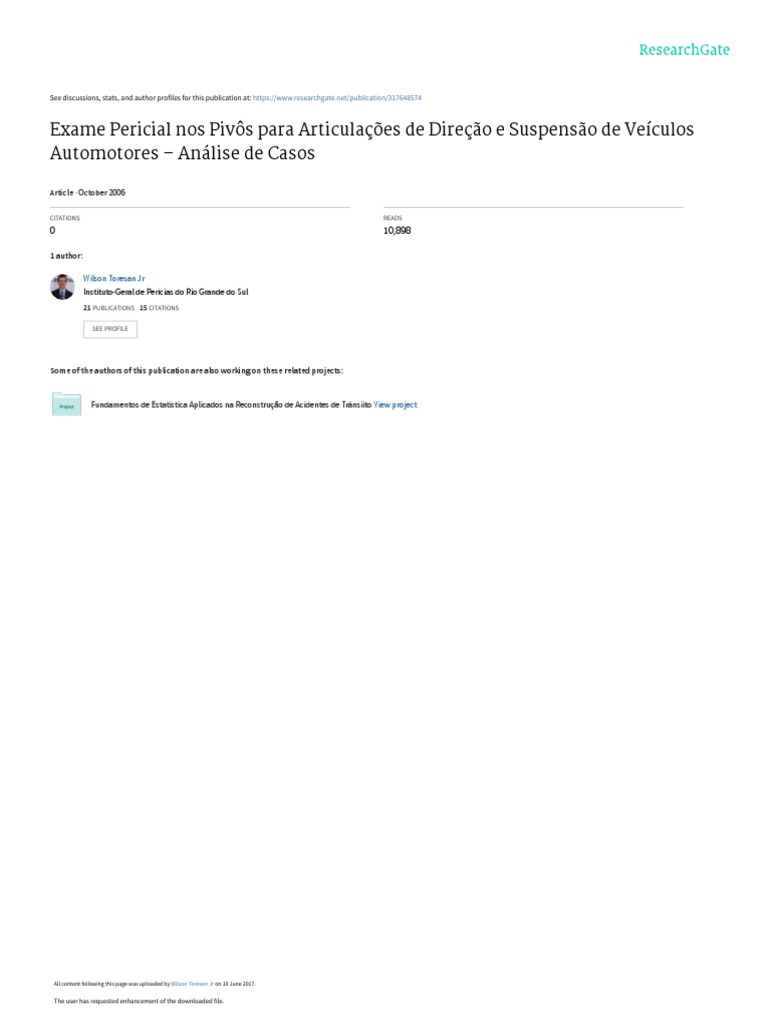 Exame Pericial nos Pivôs para Articulações de Direção e Suspensão de ...