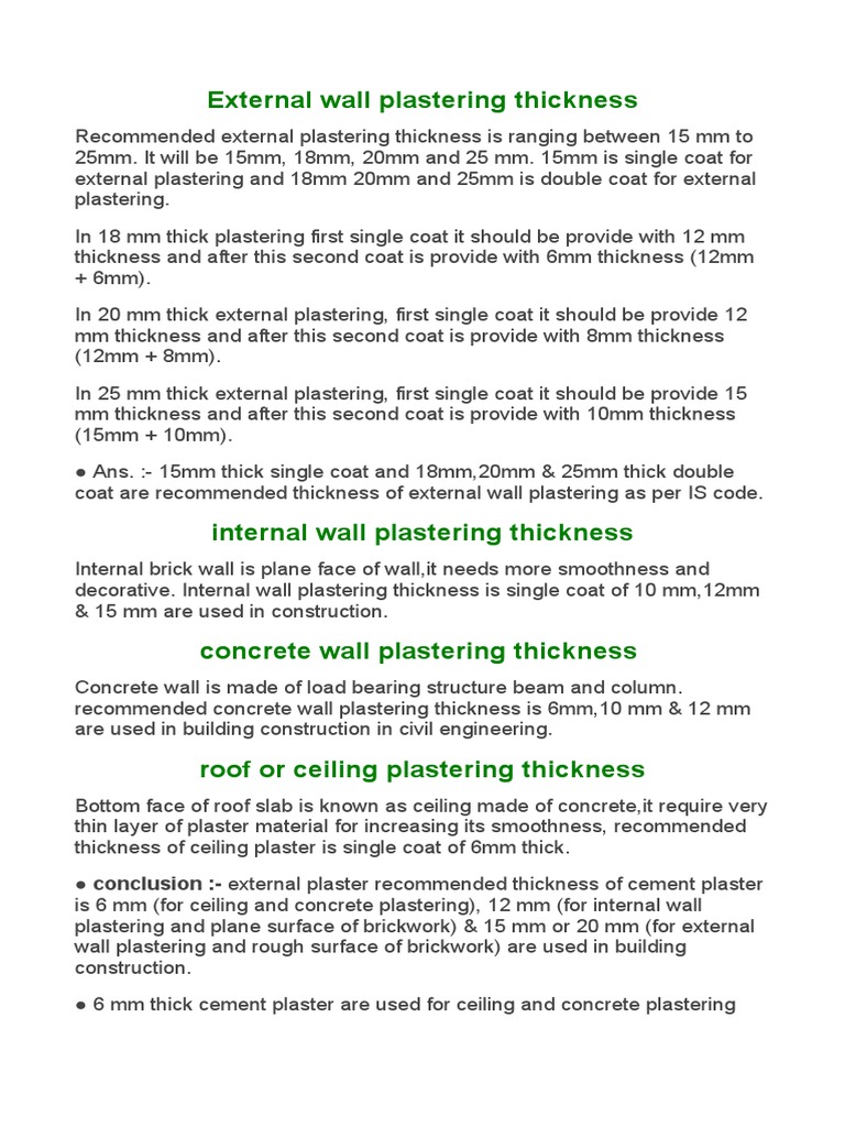 External Wall Plastering Thickness | PDF