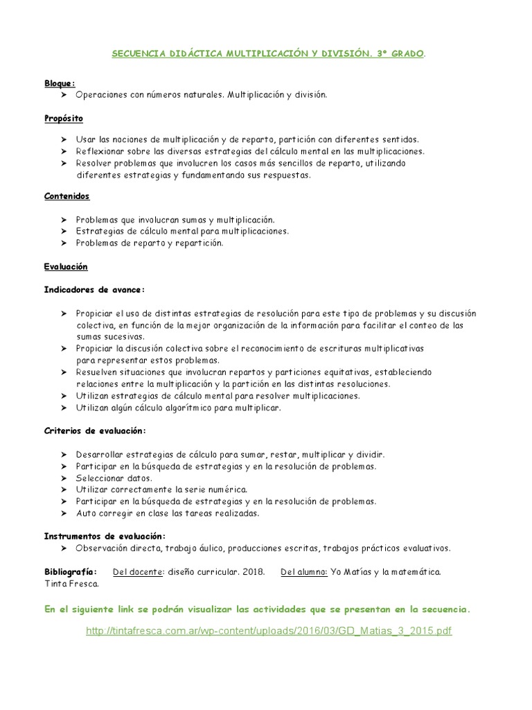 Secuencia 3° Multiplicación y División | PDF | División (Matemáticas ...