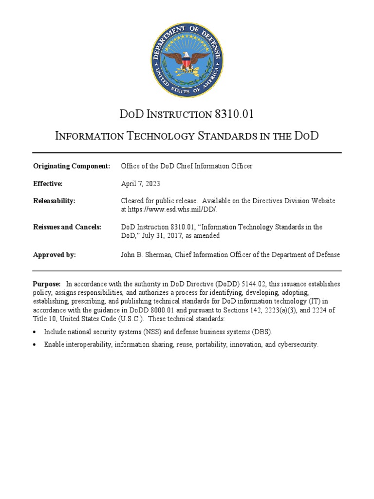 DODI 8310.01 国防部信息技术标准 | PDF