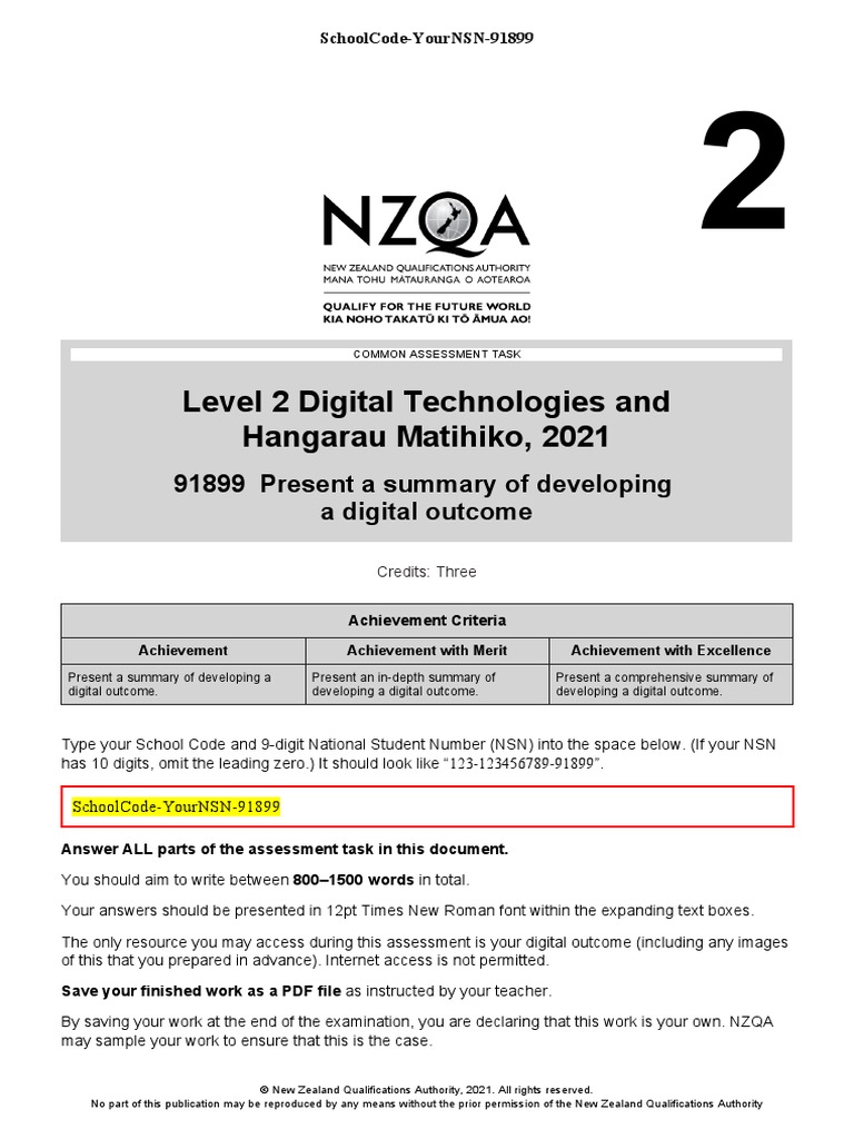Level 2 Digital Technologies and Hangarau Matihiko, 2021: 91899 Present ...
