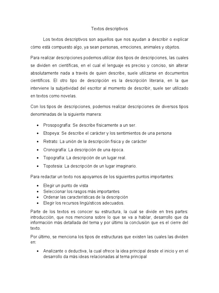 Textos Descriptivos | PDF