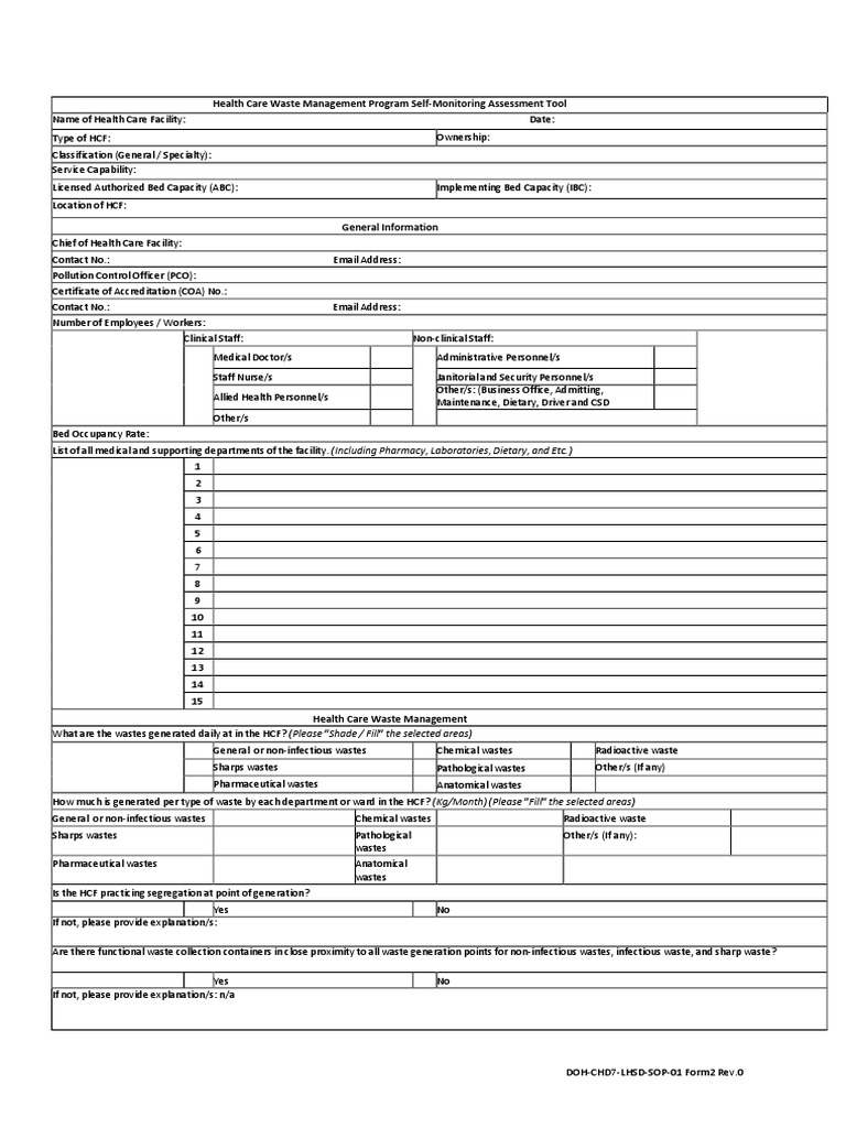 HCW Management Self-Monitoring Tool | PDF | Waste | Waste Management