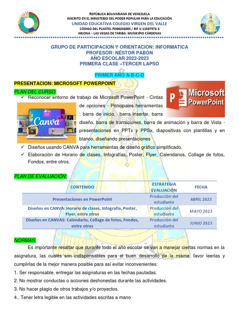 Informática 1ABCDE NestorPabón. Clase1 | PDF