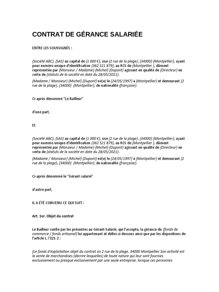 Contrat de Gérance Salariée | Download Free PDF | Business | Facture Contrat de Gérance Salariée | Download Free PDF | Business | Facture