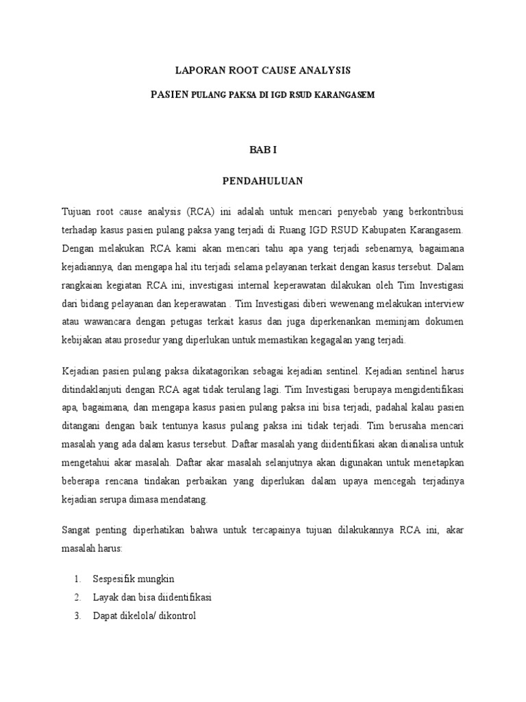 LAPORAN ROOT CAUSE ANALYSIS | PDF