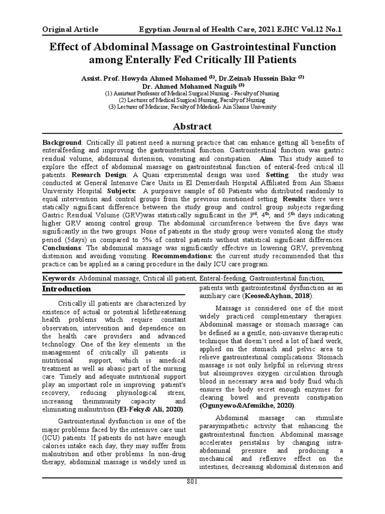Effect of Abdominal Massage On Gastrointestinal Function Among ...
