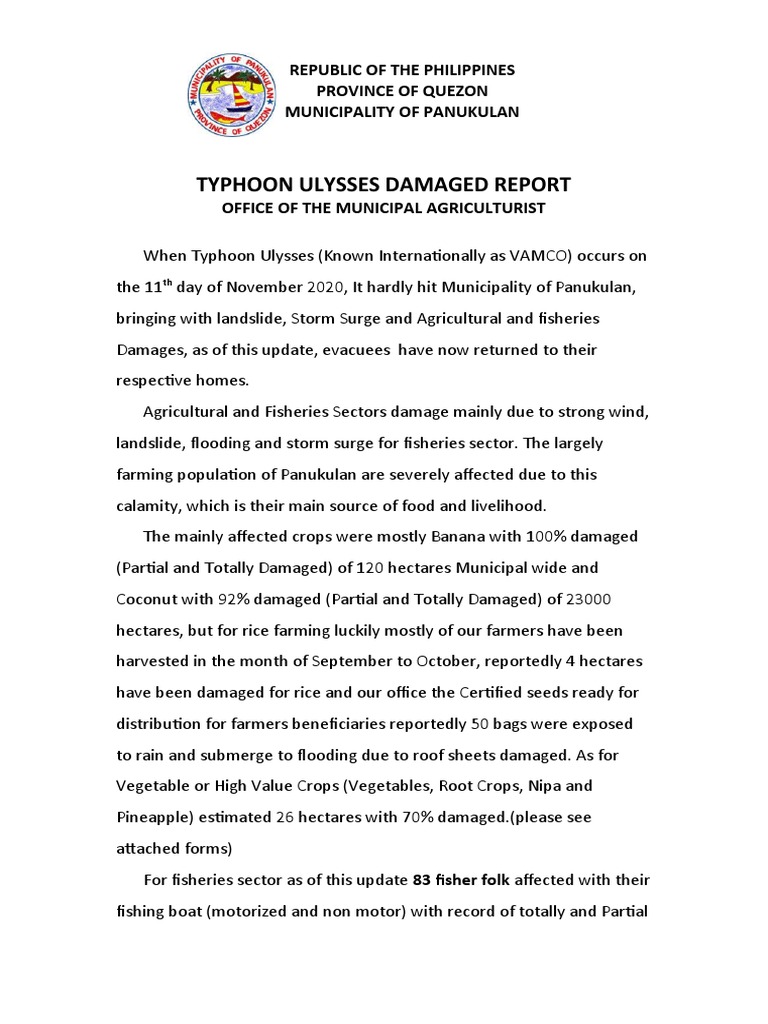 TYPHOON Ulysses NARRATIVE REPORT | PDF | Agriculture | Tropical Cyclones