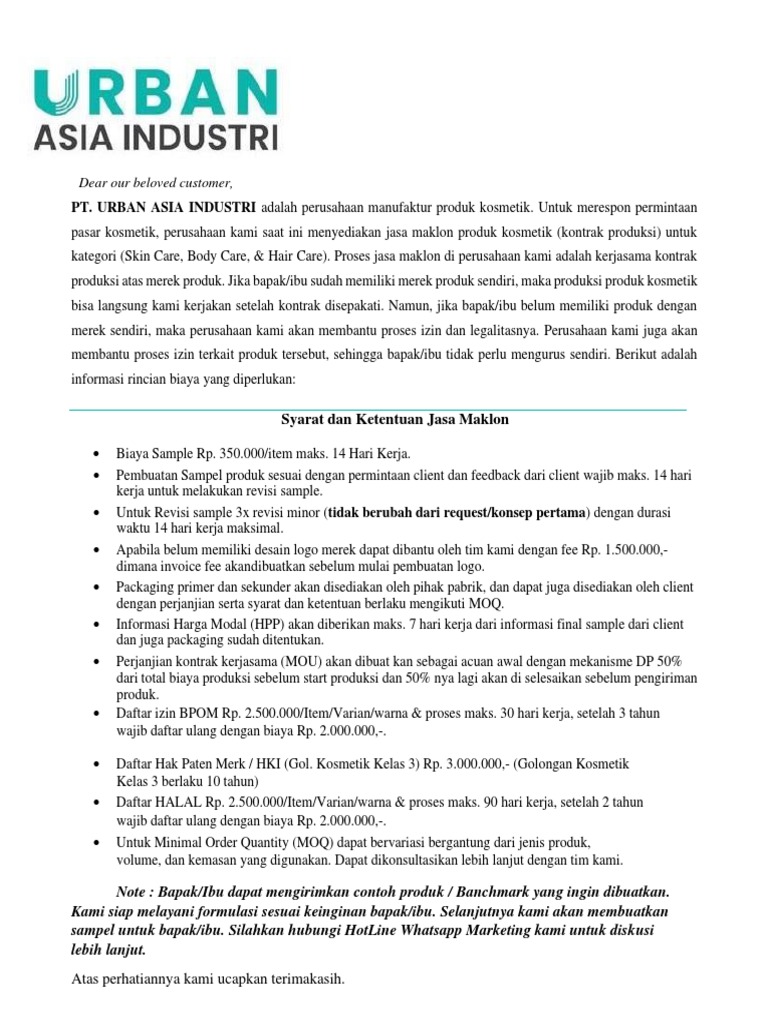 Proses Maklon Produk Kosmetik Di PT. URBAN ASIA INDUSTRI Rev | PDF