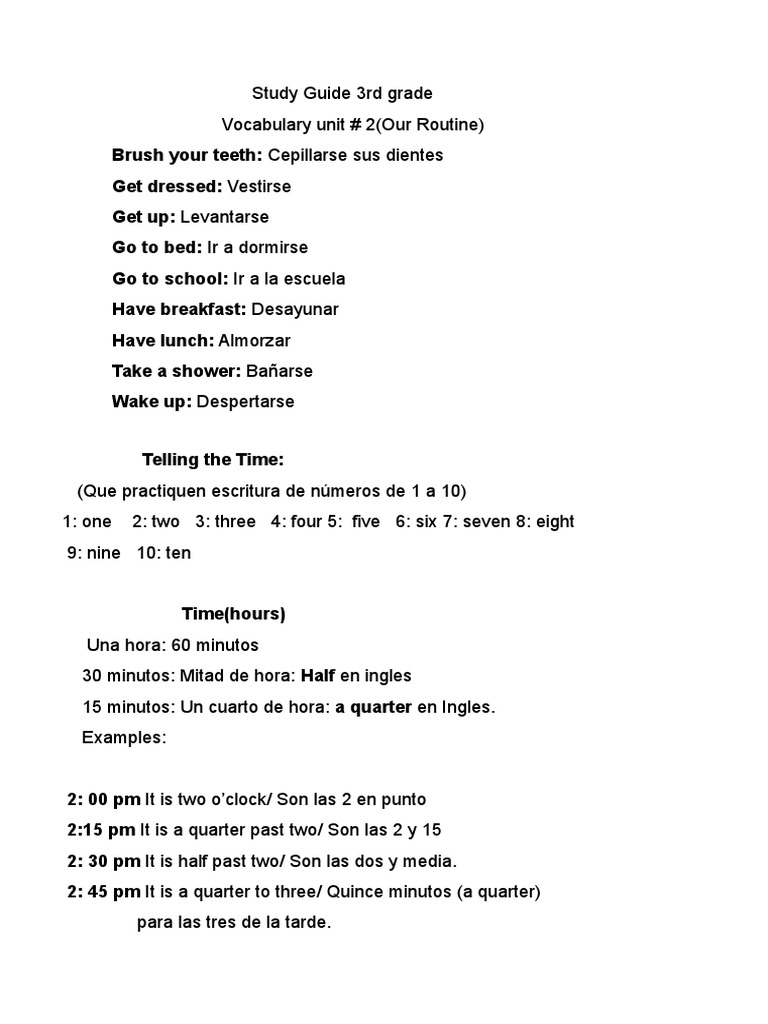 Study Guide 3rd Grade II Prueba | PDF