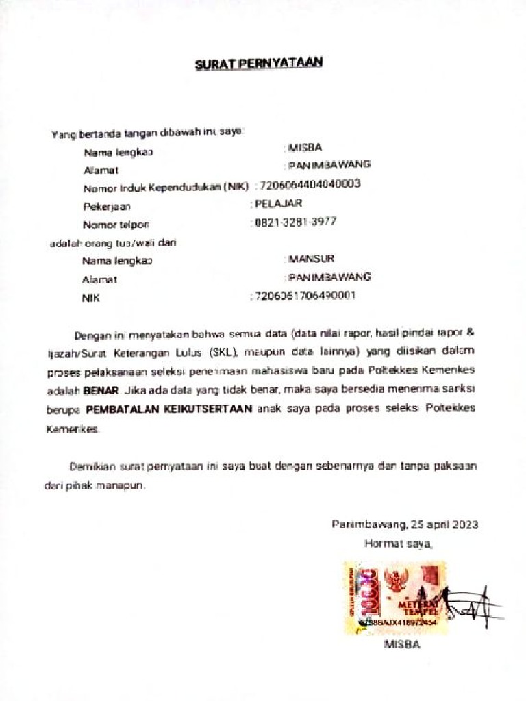Surat Pernyataan | PDF