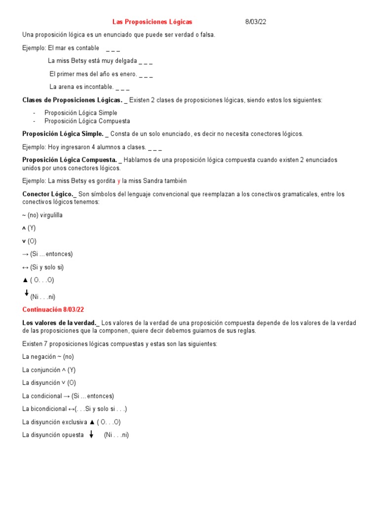 Las Proposiciones Lógicas | PDF | Proposición | Lógica matemática