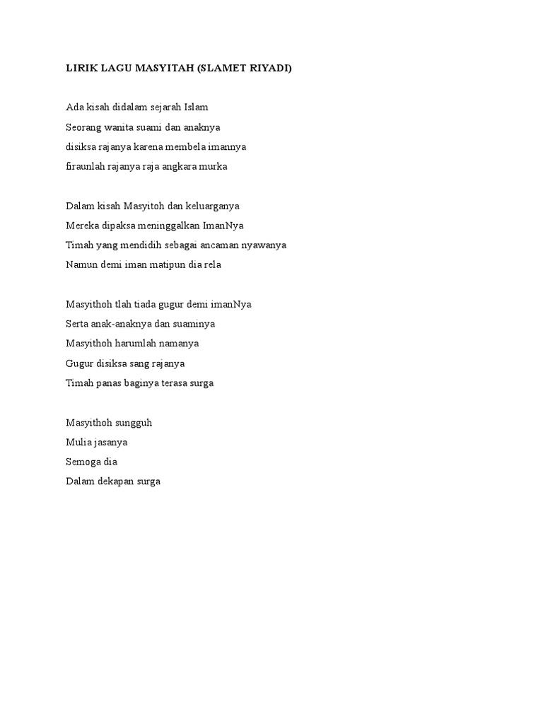 Lirik Lagu Masyitah (Slamet Riyadi) | PDF | Sejarah