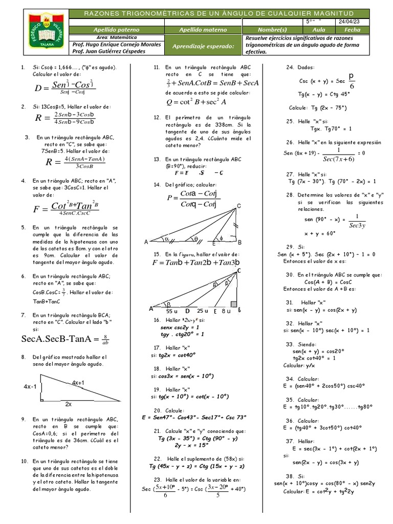 Problemas de Trigonometría Avanzada | PDF