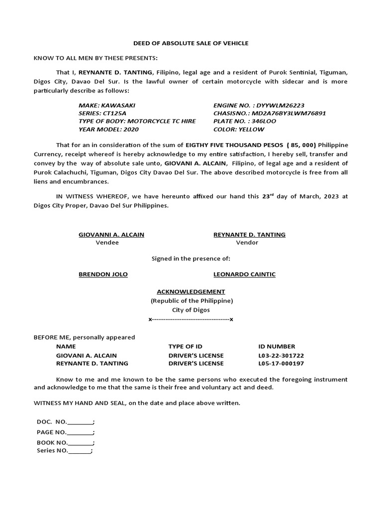 DEED OF SALE REYNANTE 2023 | PDF