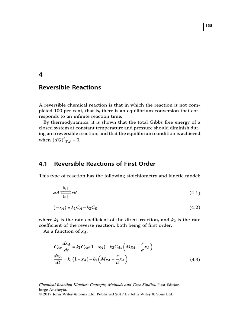 4.1 Reversible Reactions of First Order | PDF