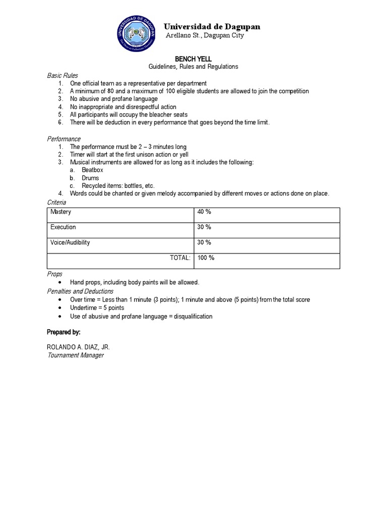 Bench Yell Competition Guidelines | PDF