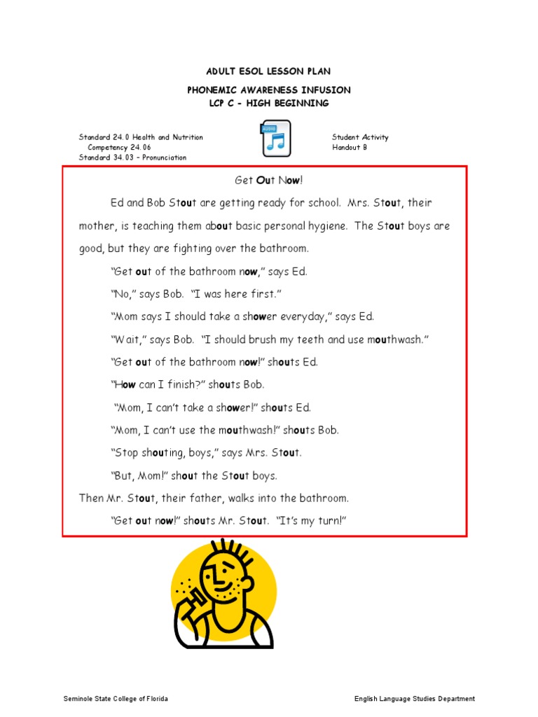 Adult Esol Lesson Plan Phonemic Awareness Infusion LCP C - High ...