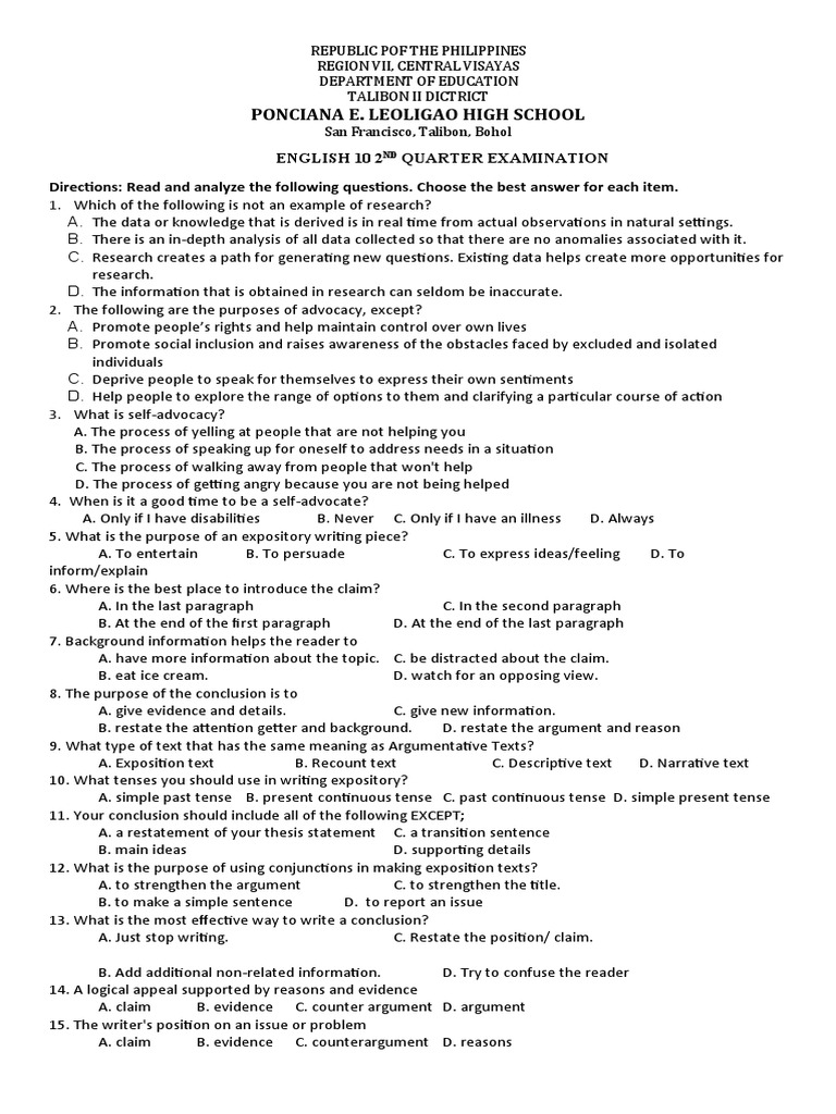 Summative Test in English | PDF
