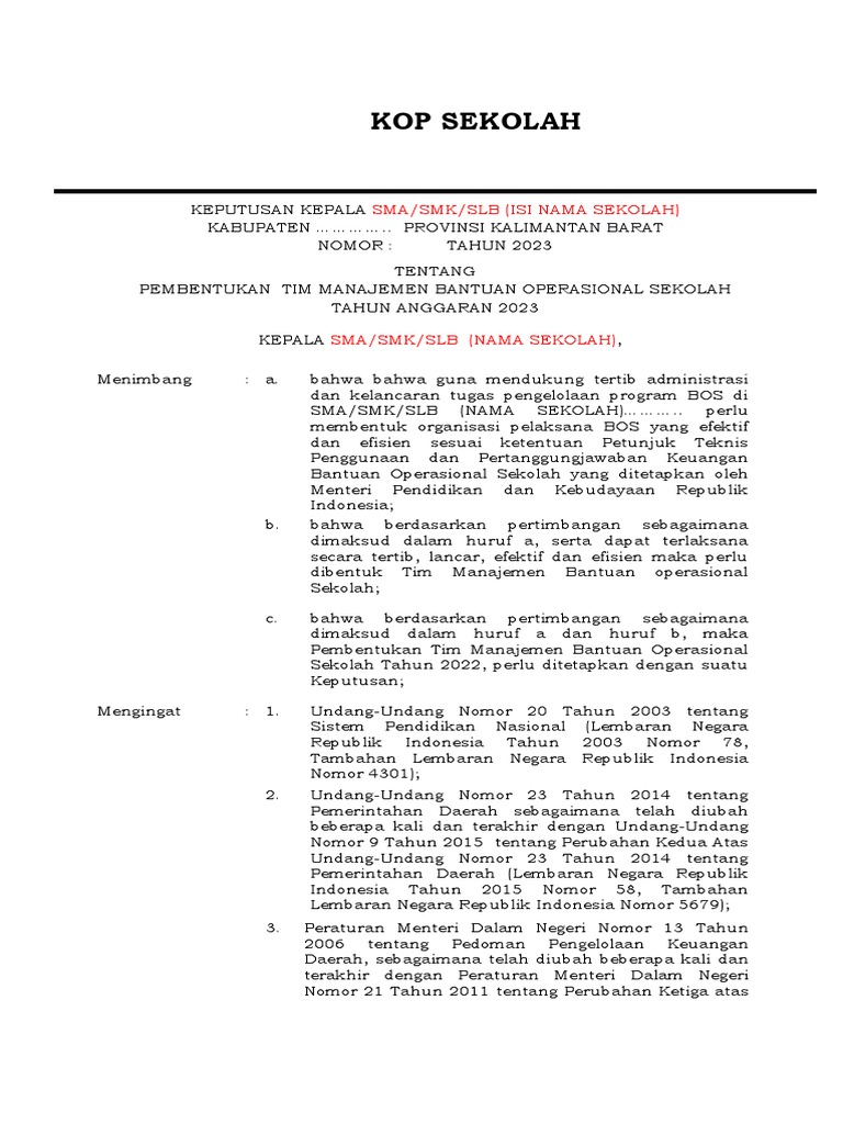 SK Tim Bos - PBP Sekolah | PDF