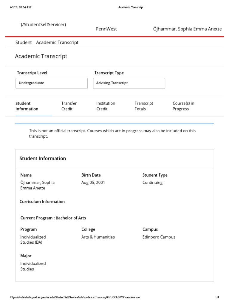 Academic Transcript 2020-2023 | PDF | Course Credit | Academia