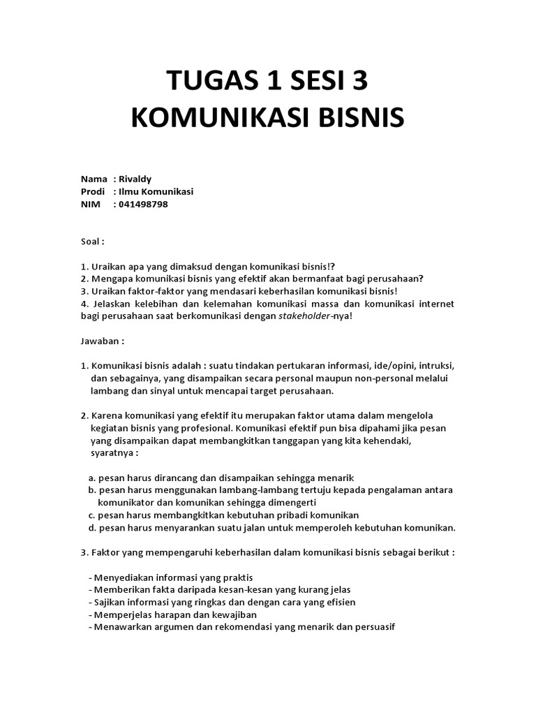 Komunikasi Bisnis Rivaldy | PDF | Karier & Perkembangan