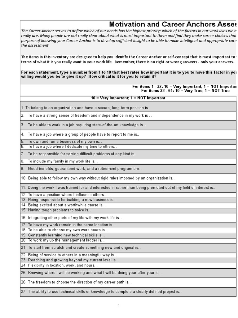 Kuder Career Anchor Calculations | PDF | Psychological Concepts ...