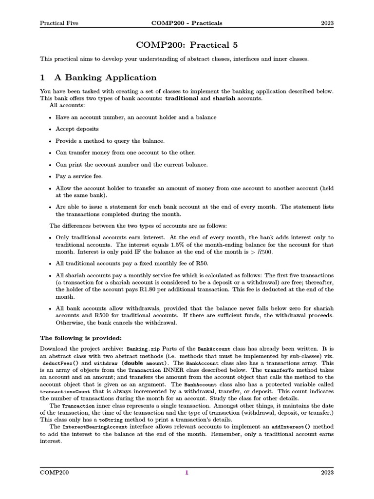 Comp200 Practical 5 Pdf Method Computer Programming Class Computer Programming