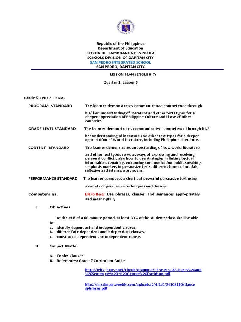 Lesson Plan: Understanding Clauses | PDF
