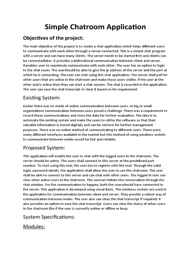 Simple Chat Room Abstract | PDF | User (Computing) | Port (Computer Networking)