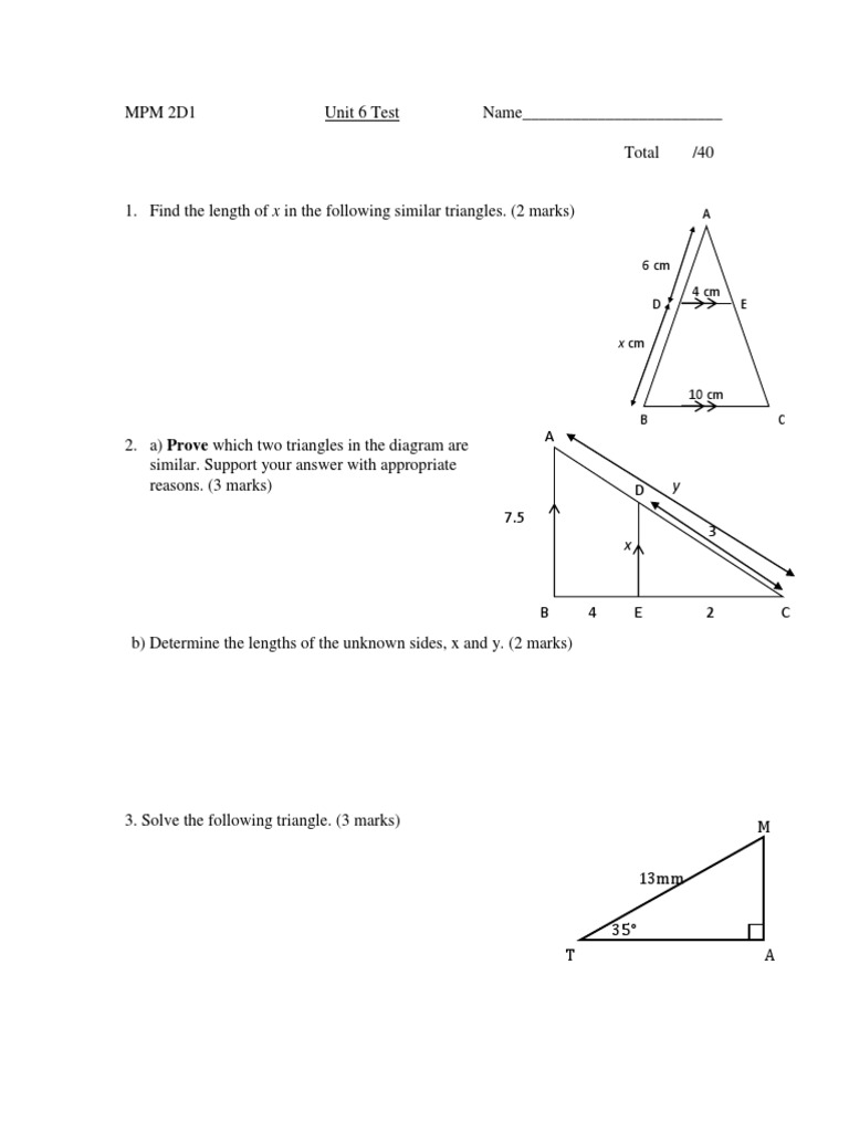 MPM 2D1Unit6Test22 | PDF | Triangle | Elementary Mathematics