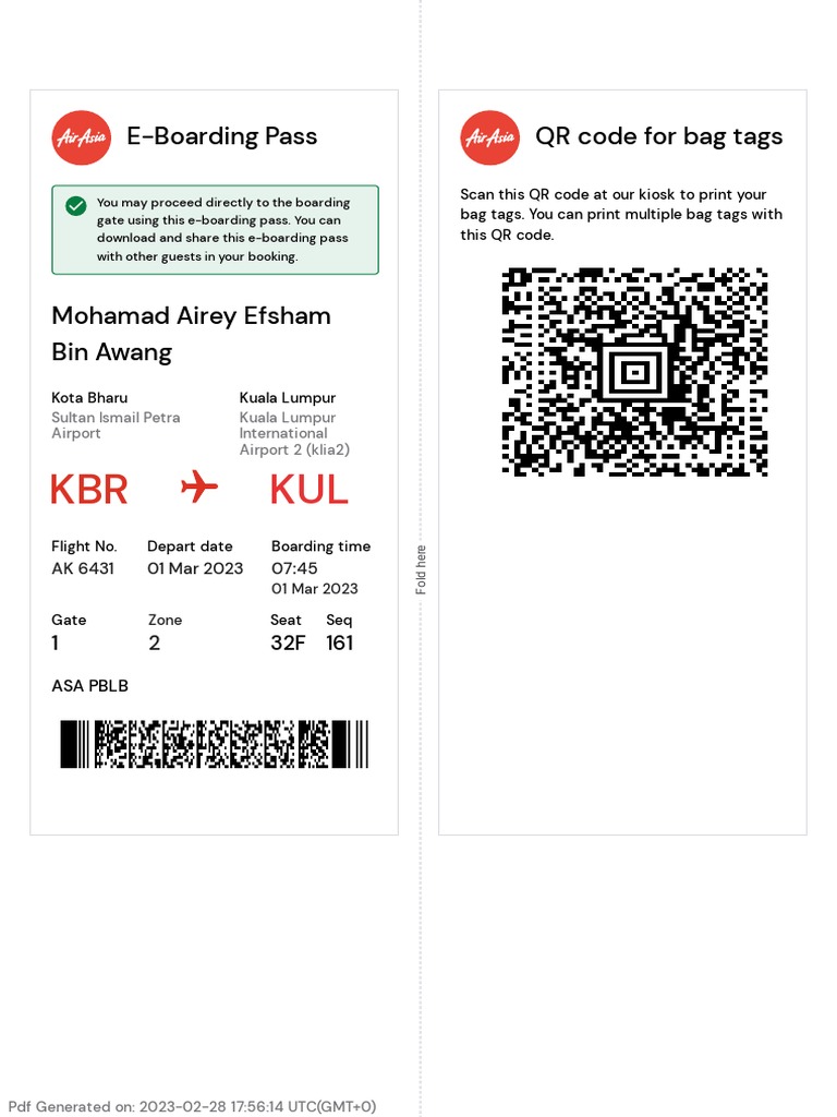 E-Boarding Pass QR Code For Bag Tags | PDF